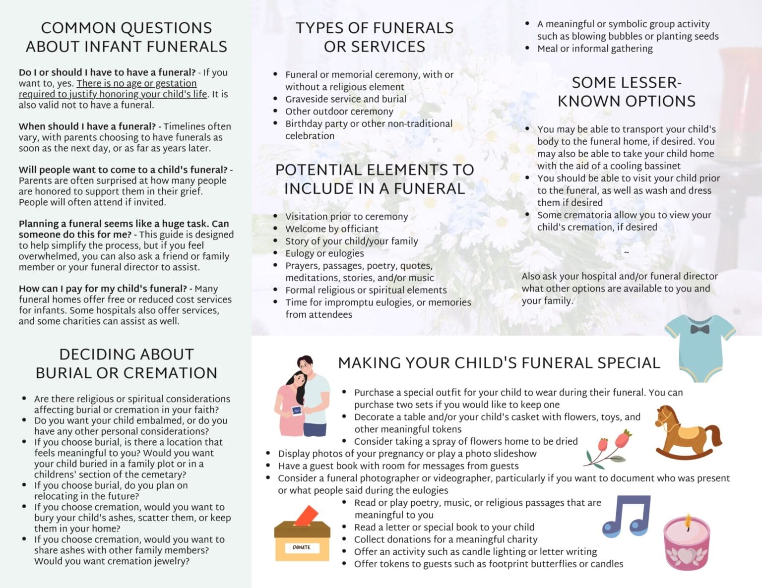 Printable brochure & checklist for planning a baby's funeral
