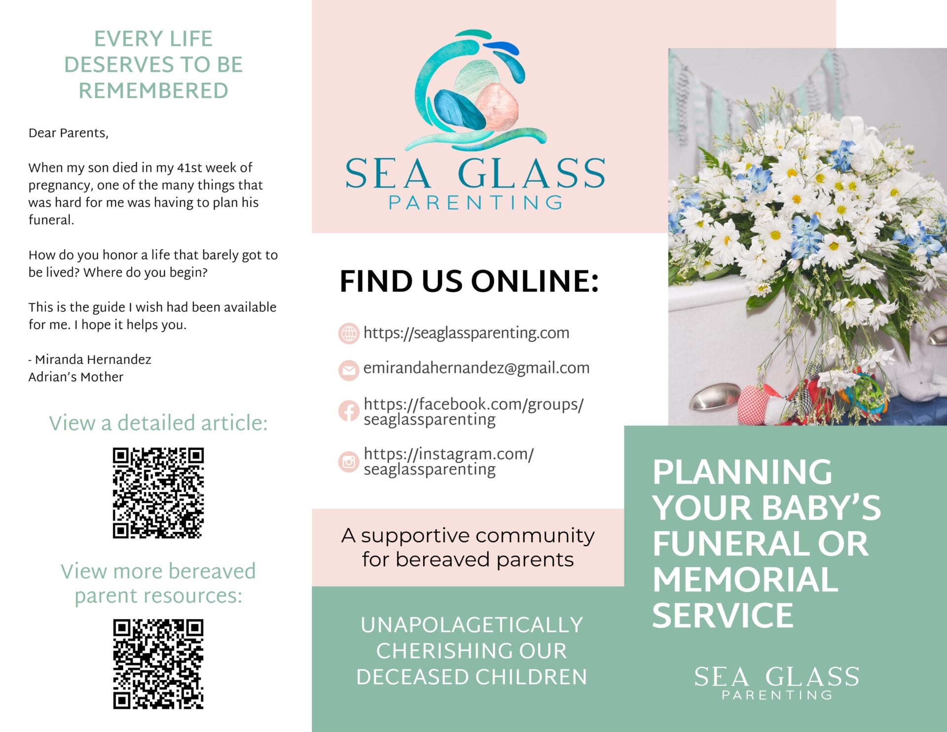 Printable brochure & checklist for planning a baby's funeral