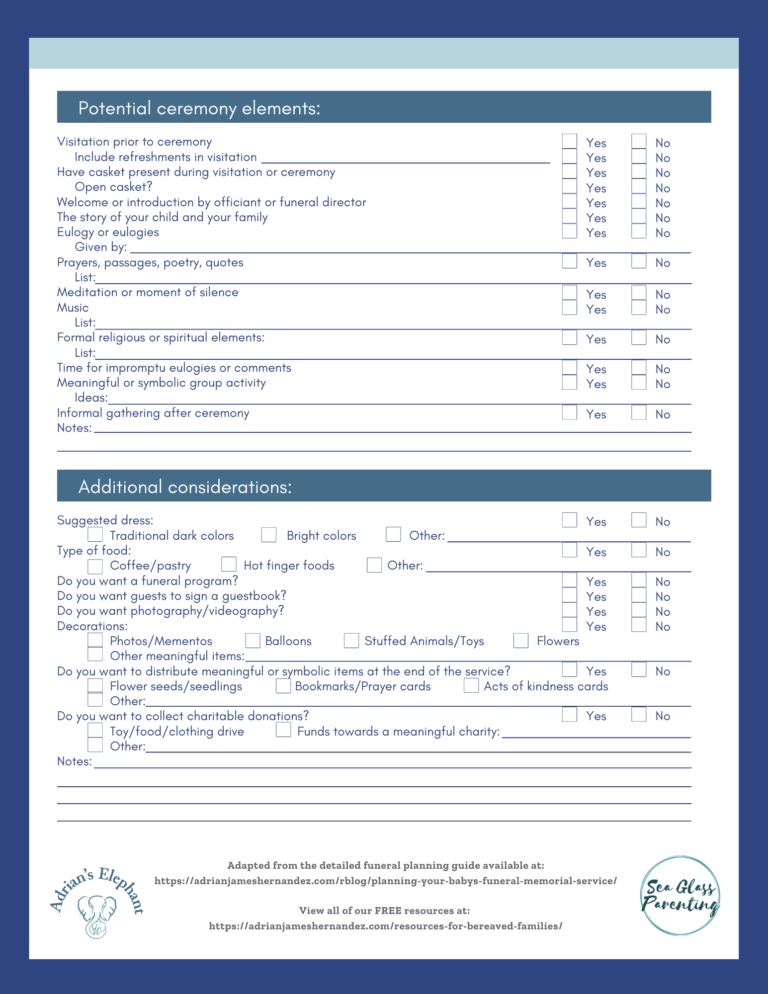 Printable brochure & checklist for planning a baby's funeral