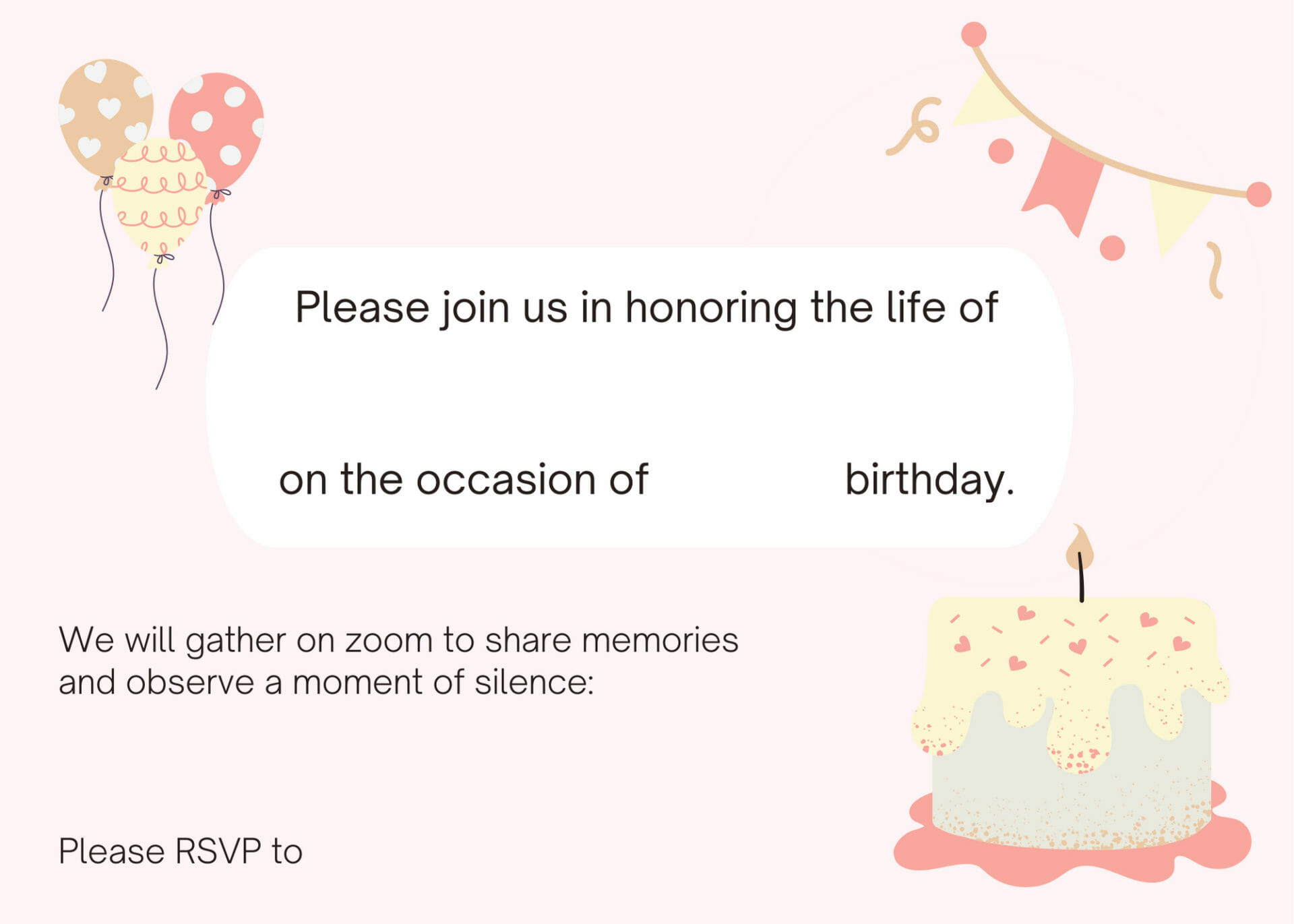 Invitation to a child's virtual memorial birthday celebration