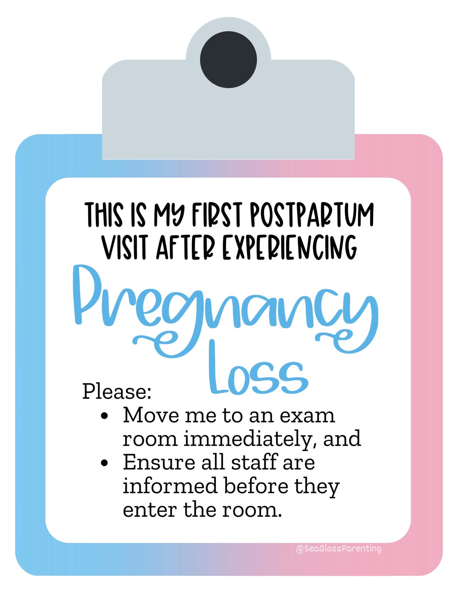 "I've experienced pregnancy loss" postpartum appointment card