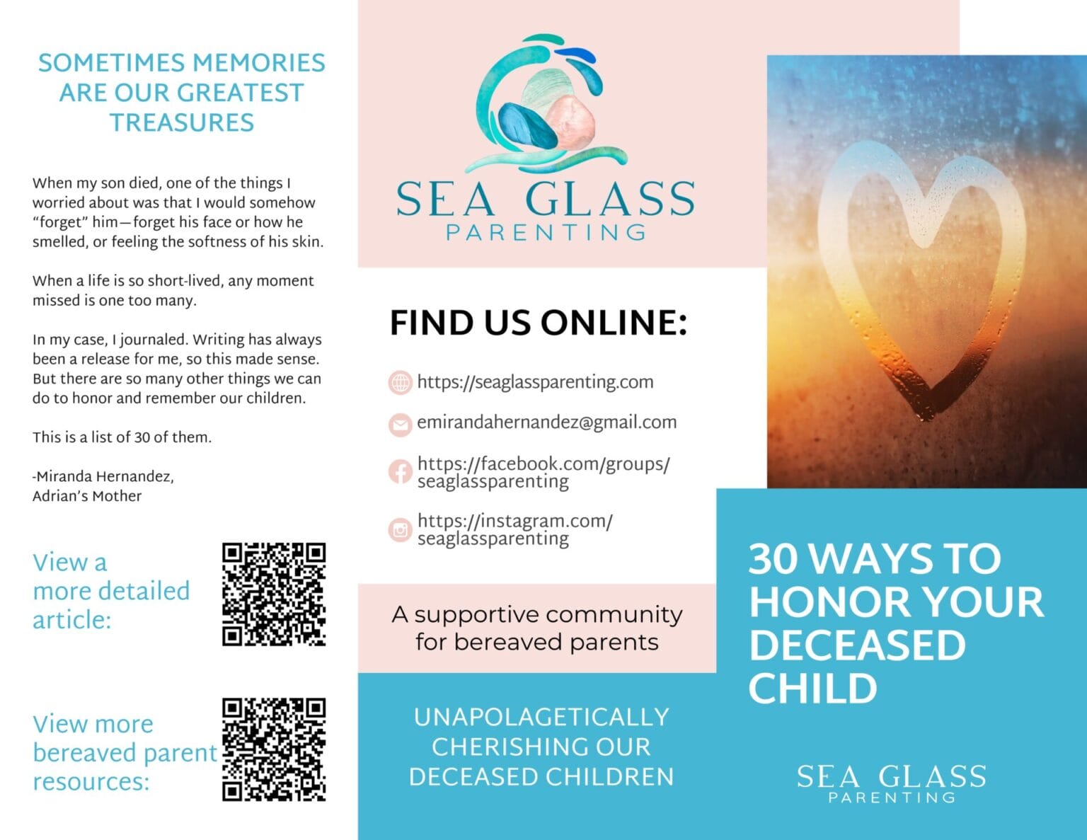 Printable brochure: 30 Ways to Honor Your Deceased Child